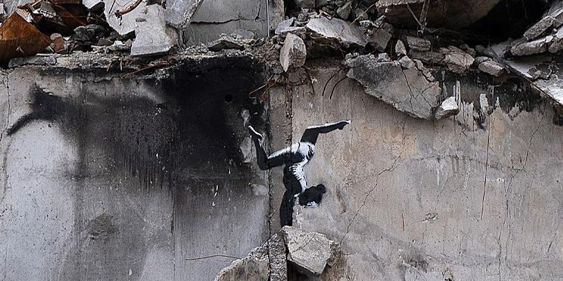 Banksy graffiti found on ruined buildings across Kyiv and surrounding ...