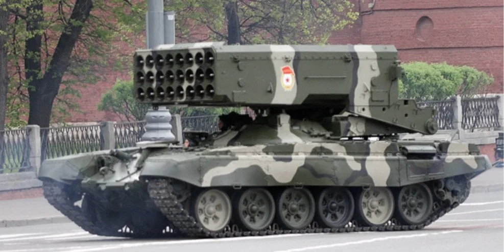 Russian Solntsepek heavy flamethrower system and two Msta-S self ...