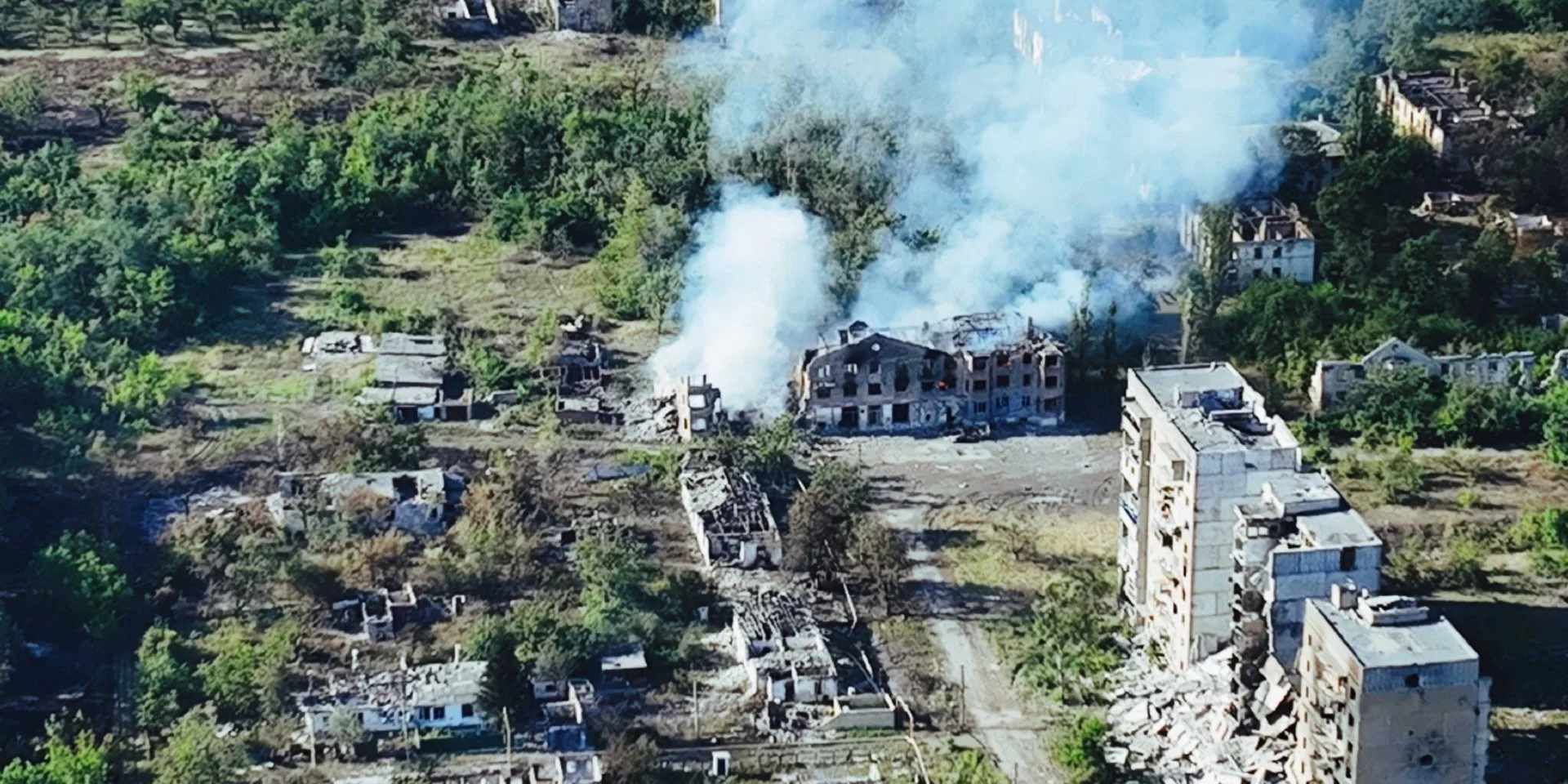Aerial view of Toretsk: NV shows outskirts, residential areas under ...