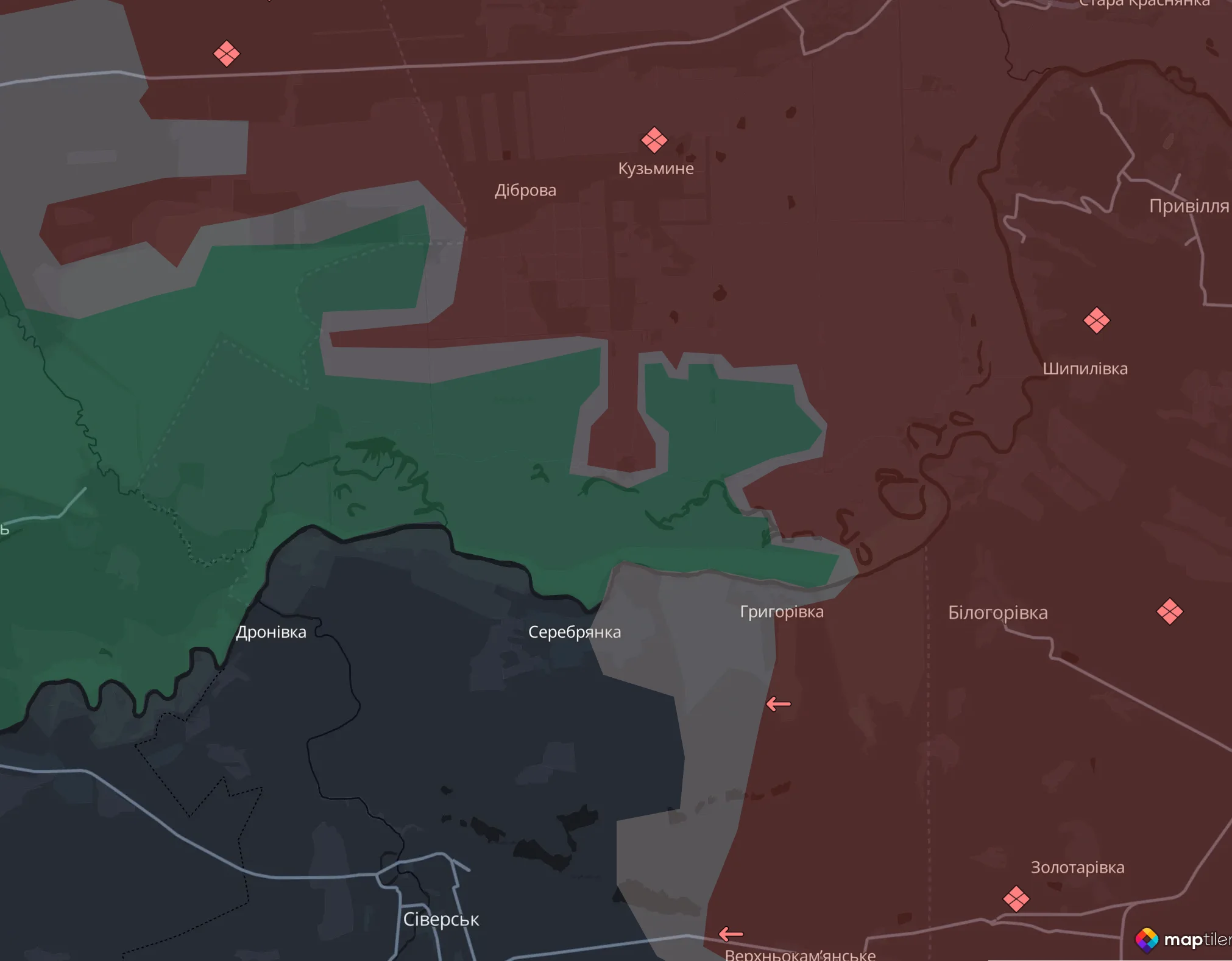 DeepState про бойові дії в Серебрянському лісництві - Зміни лінії зіткнення біля Толстого / NV