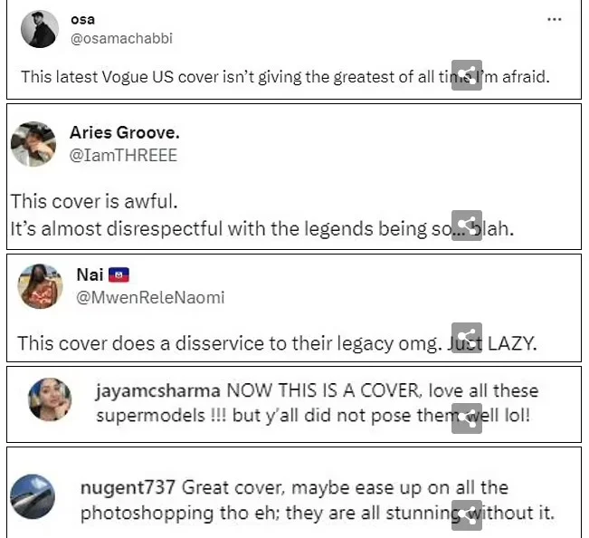 В Сети не оценили обложку Vogue с Наоми Кэмпбелл, Евангелистой, Кристи Тарлингтон и Синди ...
