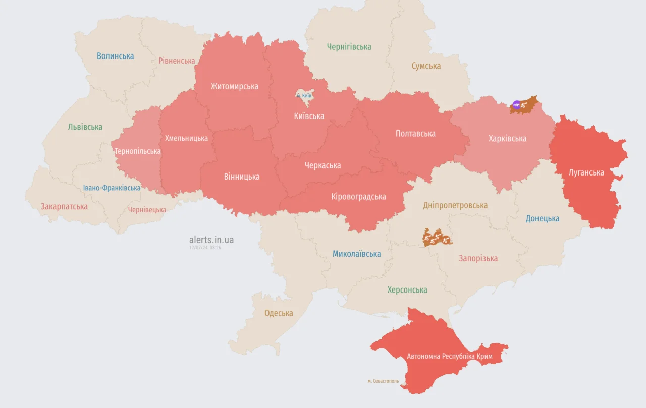 Тривога в Україні через рух ворожих ударних БпЛА 12 липня / NV