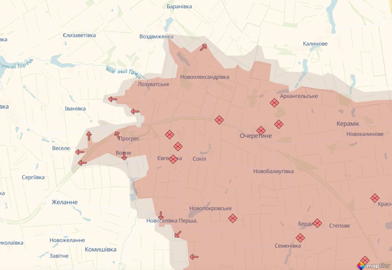 Війська РФ просунулися біля Прогресу у напрямку Покровська — карта DeepState / NV