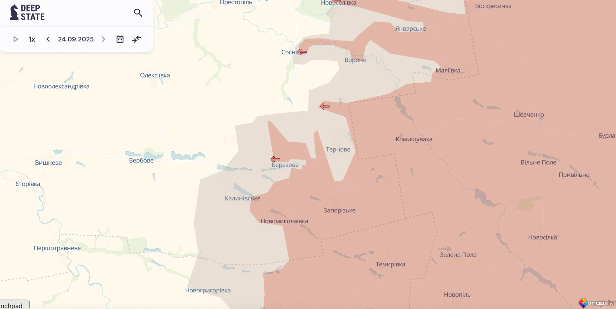 Фронт в Днепропетровской области — Россия продвинулась возле Березового — карта DeepState / NV